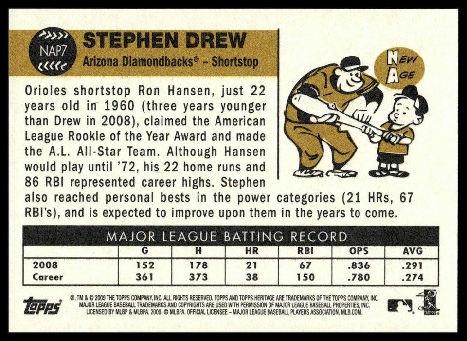 2009 Topps Heritage #NAP7 Stephen Drew New Age Arizona Diamondbacks NM+ ...