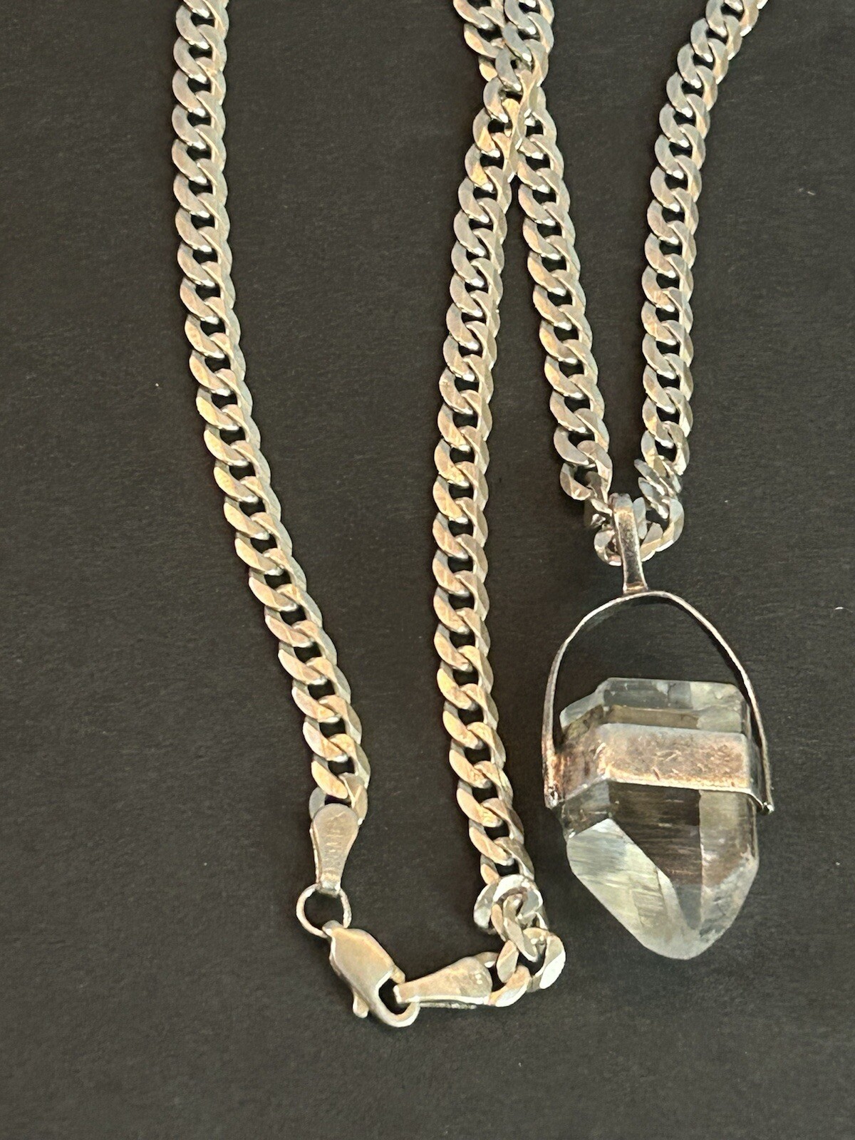 22+ Inch 925 Curb Link Chain & Rustic Silver Raw Quar… - Gem