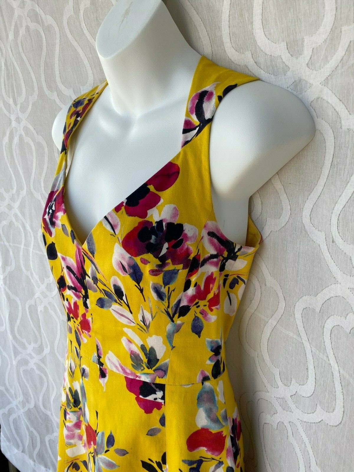 French Connection Yellow Floral A Line Mini Dress Size 2 | eBay