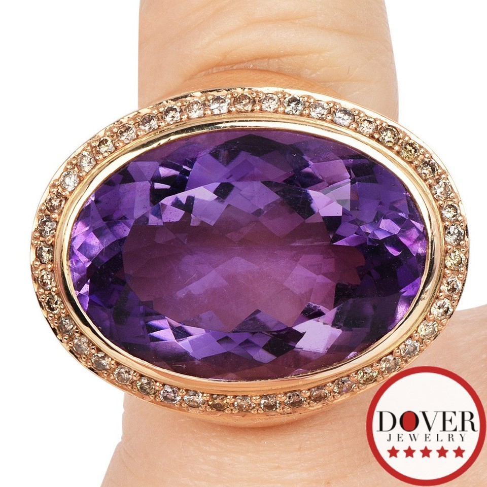 Estate Diamond 16.26ct Amethyst 14K Gold Large Oval Cut Ring 16.3 Grams NR | eBay