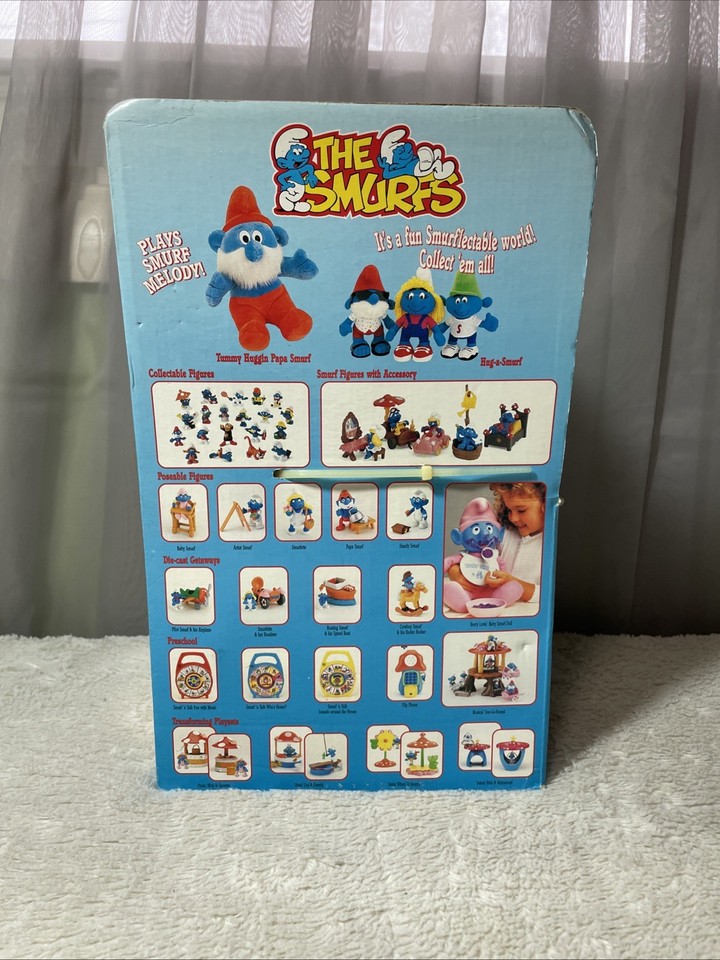 SEE🍄VIDEO VTG 1996 Toy Island The Smurfs Tummy Huggin Papa Smurf Plush ...
