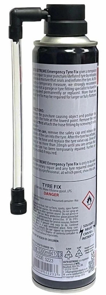 QUICK FIX TYRE REPAIR KIT CAR TEMPORARY INFLATE FLAT TYRE FOAM SEALANT ...