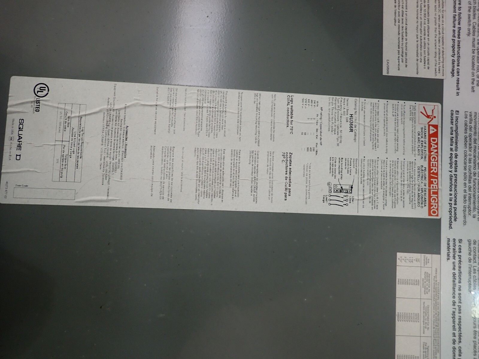 Square D HU366R 600 amp 600 volt NON Fused 3R Outdoor Disconnect | eBay