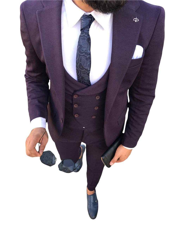 Designer Business Purple Violet Suit Jacket Blazer Vest Trousers Fitted ...