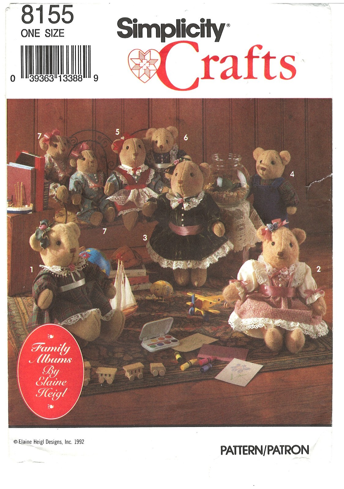 1992 Simplicity Crafts 8155 Bear Clothes 3 sizes Heigl sewing pattern ...