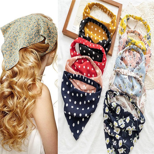Womens Floral Print Triangle Hair Scrunchies Scarf Headband Elastic ...