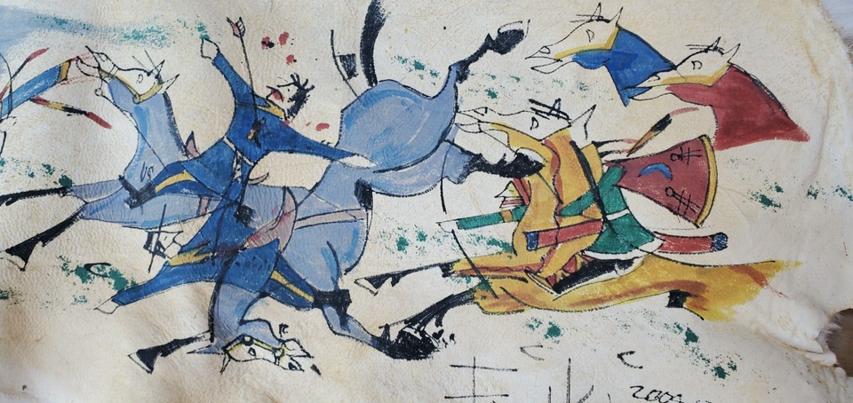 Frank Shortey Deer Hide Robe Painting Native American Little BIg Horn ...