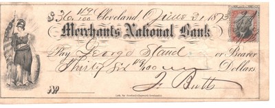 19TH CENTURY BANK CHECK - 1873 MERCHANTS NATIONAL BANK - $ 36.49 | eBay
