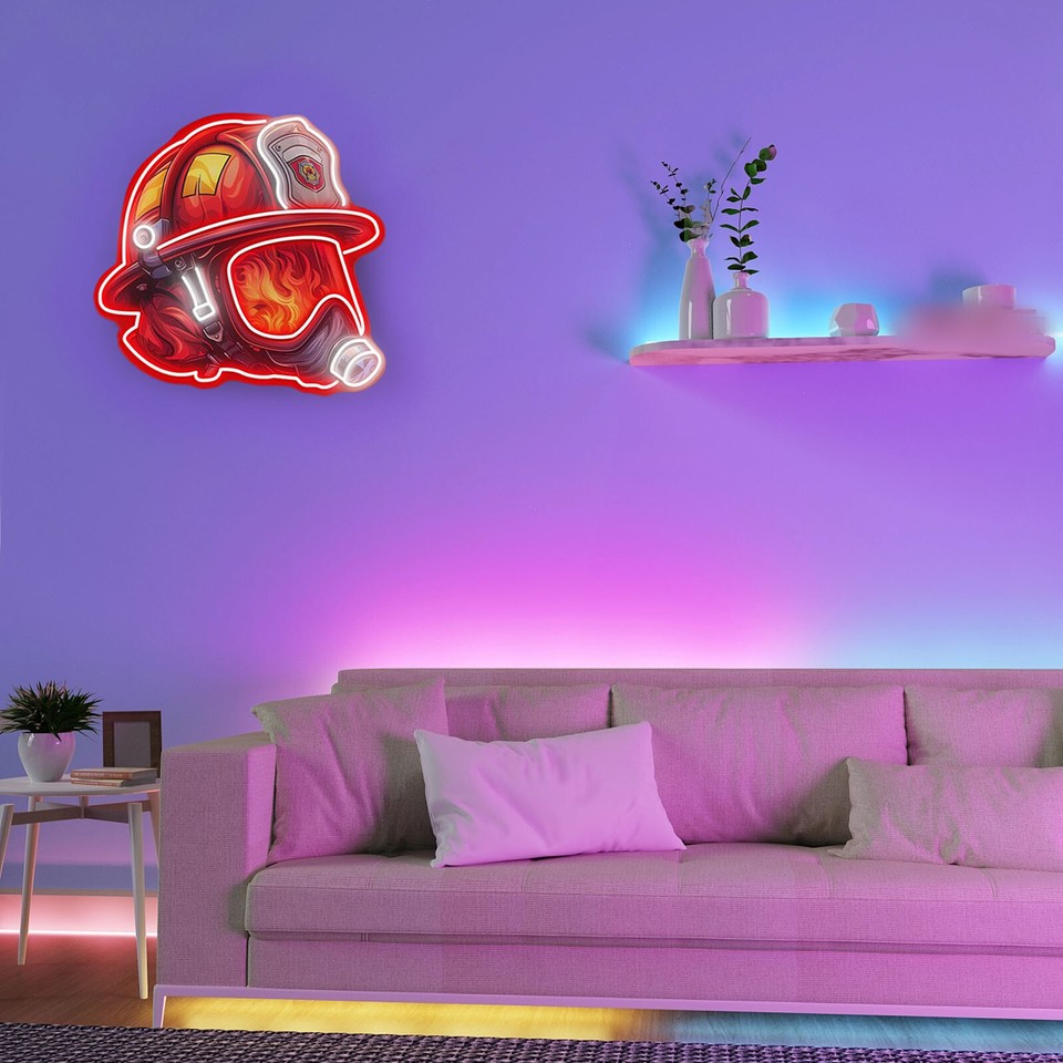 Firefighter Helmet Neon Sign -LED Neon Pop Art USB Powered Neon Light ...