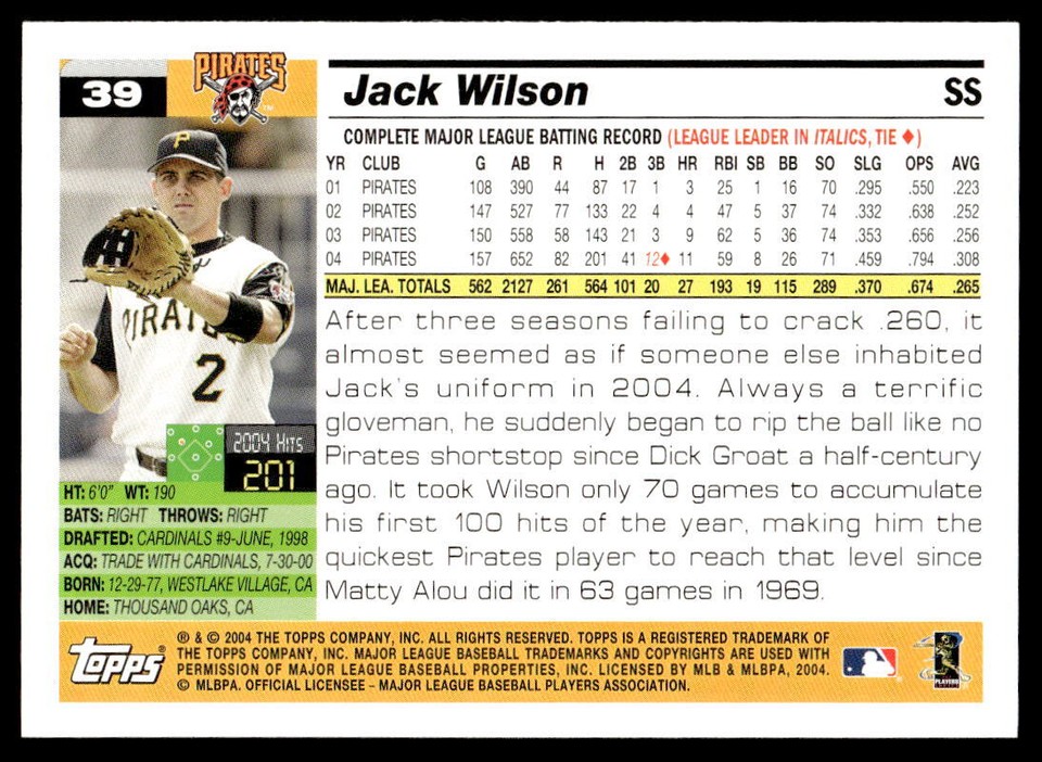 2005 Topps #39 Jack Wilson Pittsburgh Pirates | eBay
