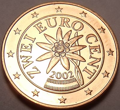 Gem Unc Austria 2002 2 Euro Cents~Edelweiss Flower~Minted In Vienna ...