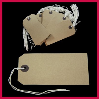 100 Merit Quality Brown Parcel Strung Tags 96mm x 48mm Craft Labels ...