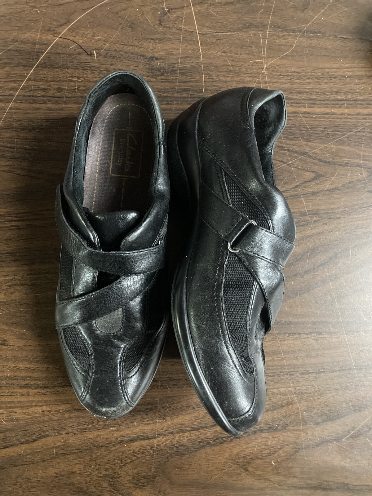 clarks everyday black velcr0 hook loop closure shoes … - Gem