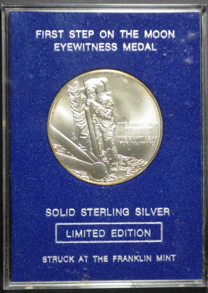 1969 First Step on the Moon Medal Sterling Franklin Mint, Original ...