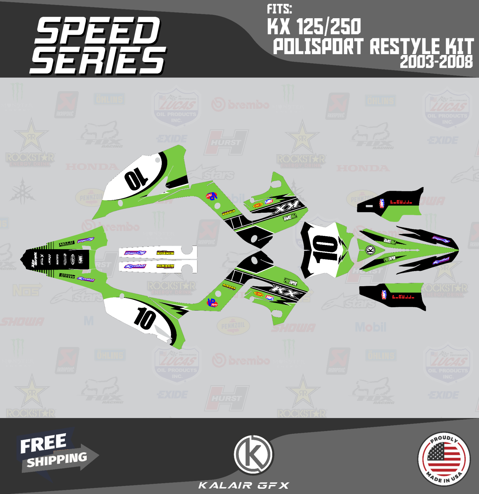 Graphics Kit for KAWASAKI KX125 KX250 2003-08 Polisport Restyle Speed ...