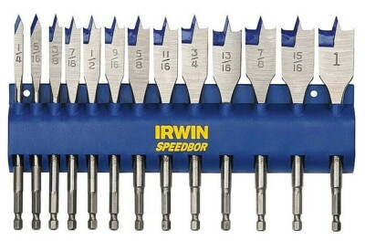IRWIN SPEEDBOR Boring Flat Drill Bit 13 pc Set Spur w/Rack Wood CHN ...