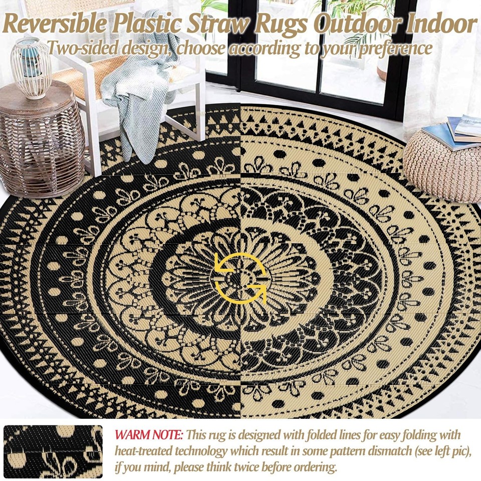Round Outdoor Rugs for Patio 8Ft Waterproof Reversible Outdoor Patio ...