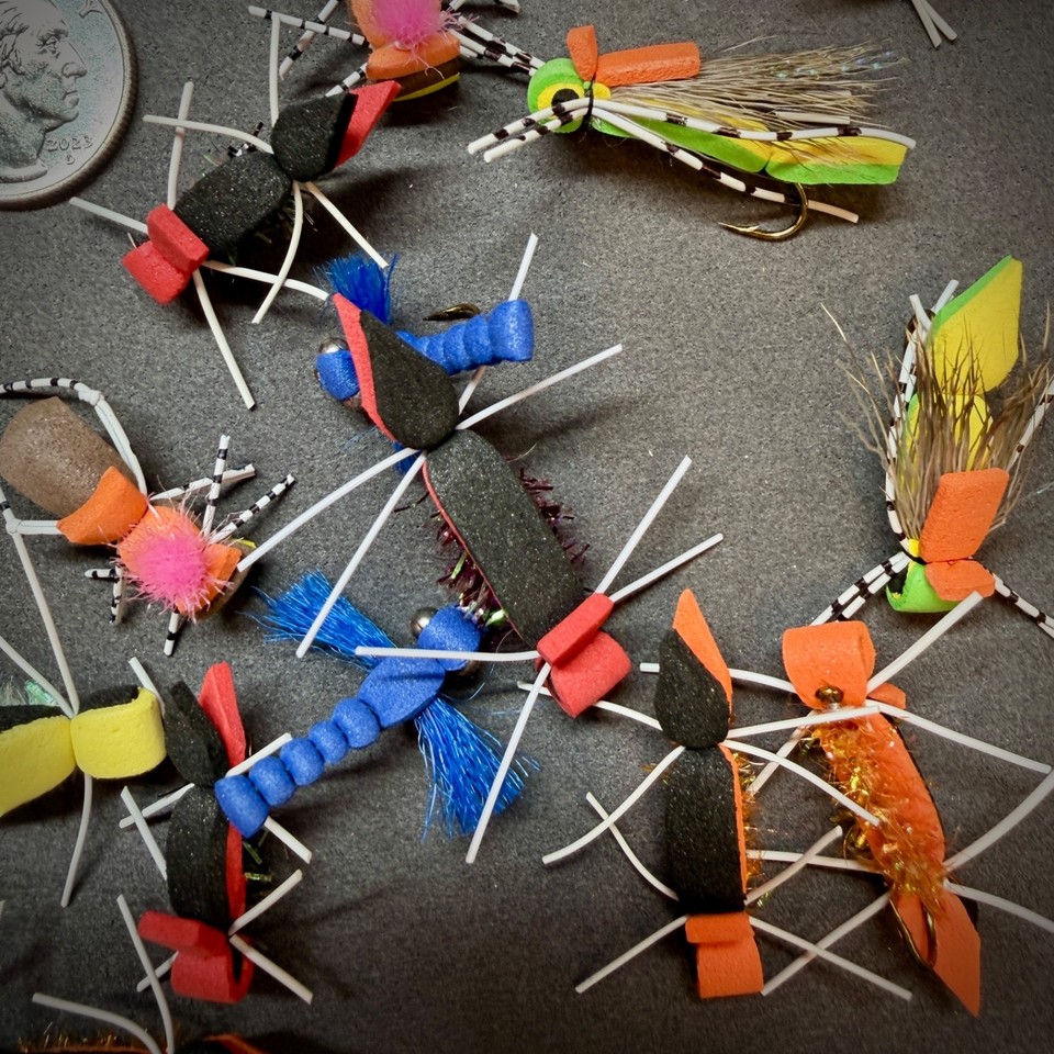 Fly Fishing Set - 40 Pcs - Topwater Foam Hoppers & Flies Trout Panfish ...