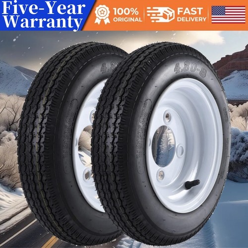 2X 4.80-8 4.80x8 Trailer Tires & Wheels 8" Rims 4 Lug on 4" Load Range ...