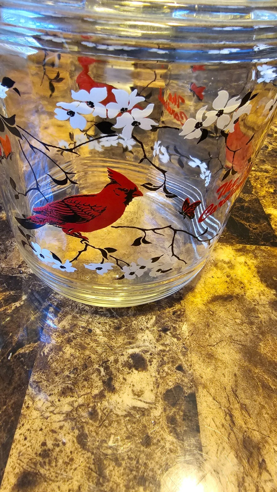 Vintage cardinal and dogwood glass pitcher w/ 6 matching glasses(Rare ...