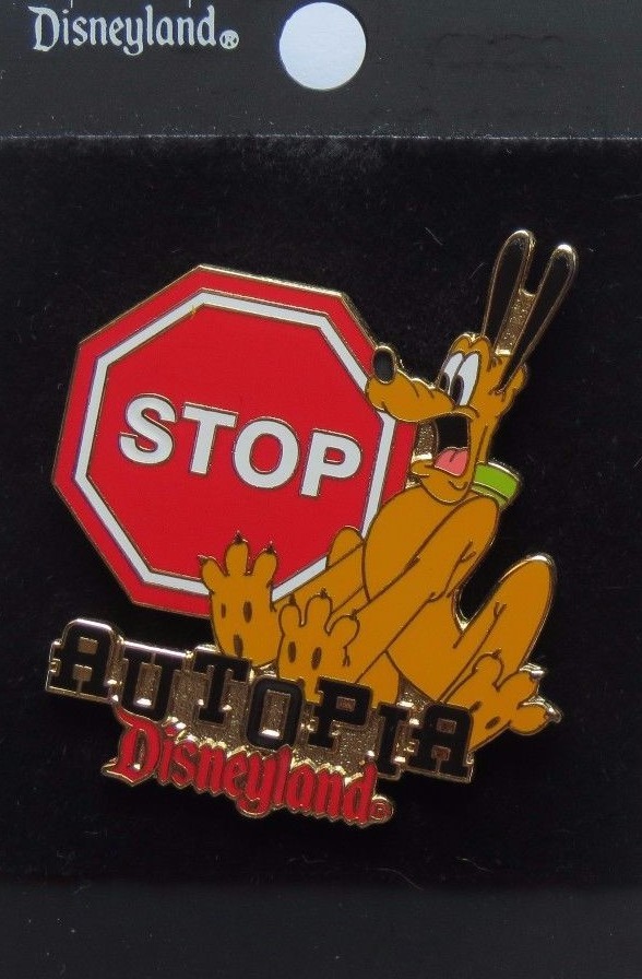 DISNEY DLR DISNEYLAND ATTRACTION 2001 AUTOPIA STOP !!! SIGN PLUTO PIN ...