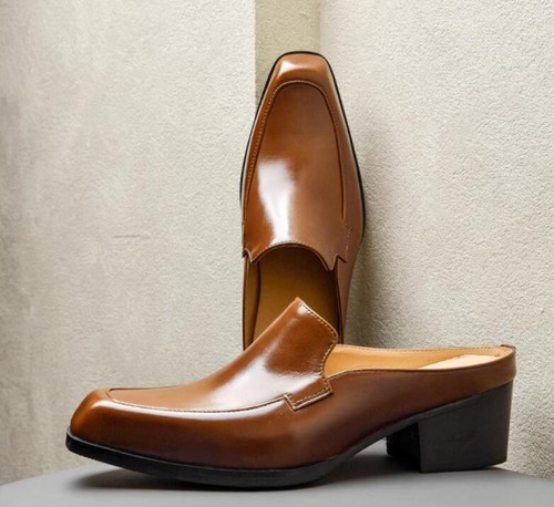 Men's Leather square toe slippers Breathable Comfortable Business ...