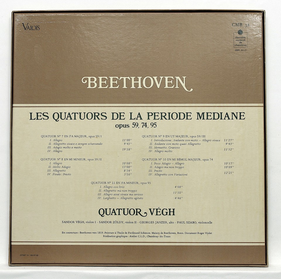 VEGH QUARTET ⸺ BEETHOVEN string quartets vol.2 ⸺ VALOIS CMB32 3xLPs box ...