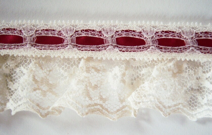 3 Yards Satin Ribbon Beaded Top 1 1/2" - 1 3/4" Wide Gathered Lace | eBay