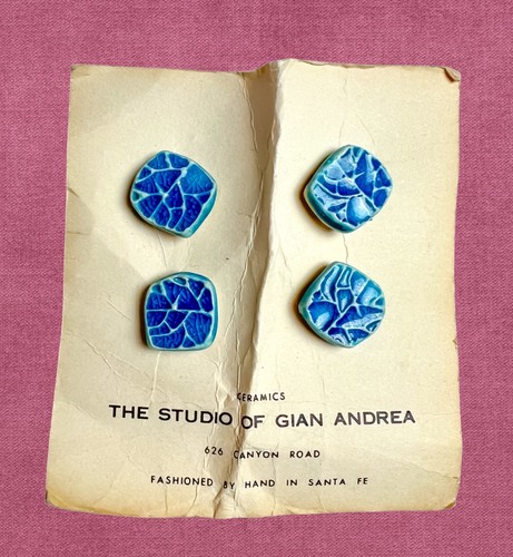 4 Vintage Ceramic Pottery Handmade Studio Artist Buttons Blue Set NOS ...