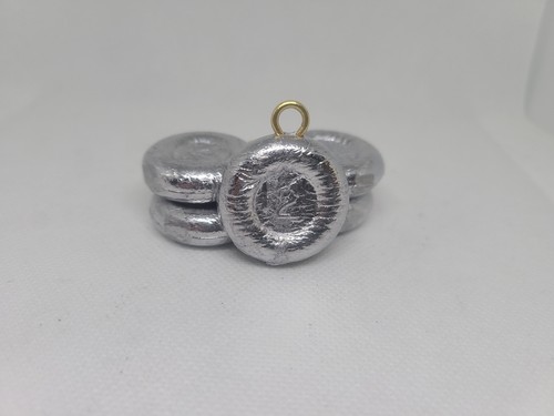 5 - 2 oz. RIVER SINKER, DISC FISHING WEIGHT, NO-ROLL!, w/ Brass Eyelet ...