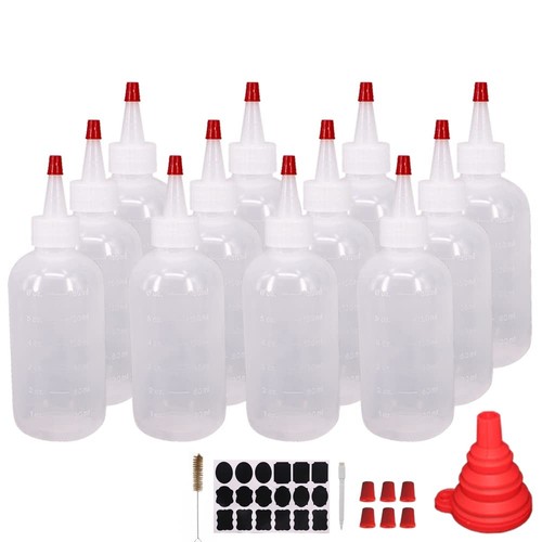 12 Pack 6-Ounce Plastic Squeeze Bottles with 12pcs Red Tip Caps and ...
