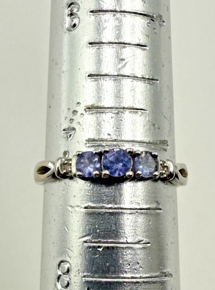 10K White Gold Three-Stone Light Blue Gem Ring – Elegant Classic Design | eBay