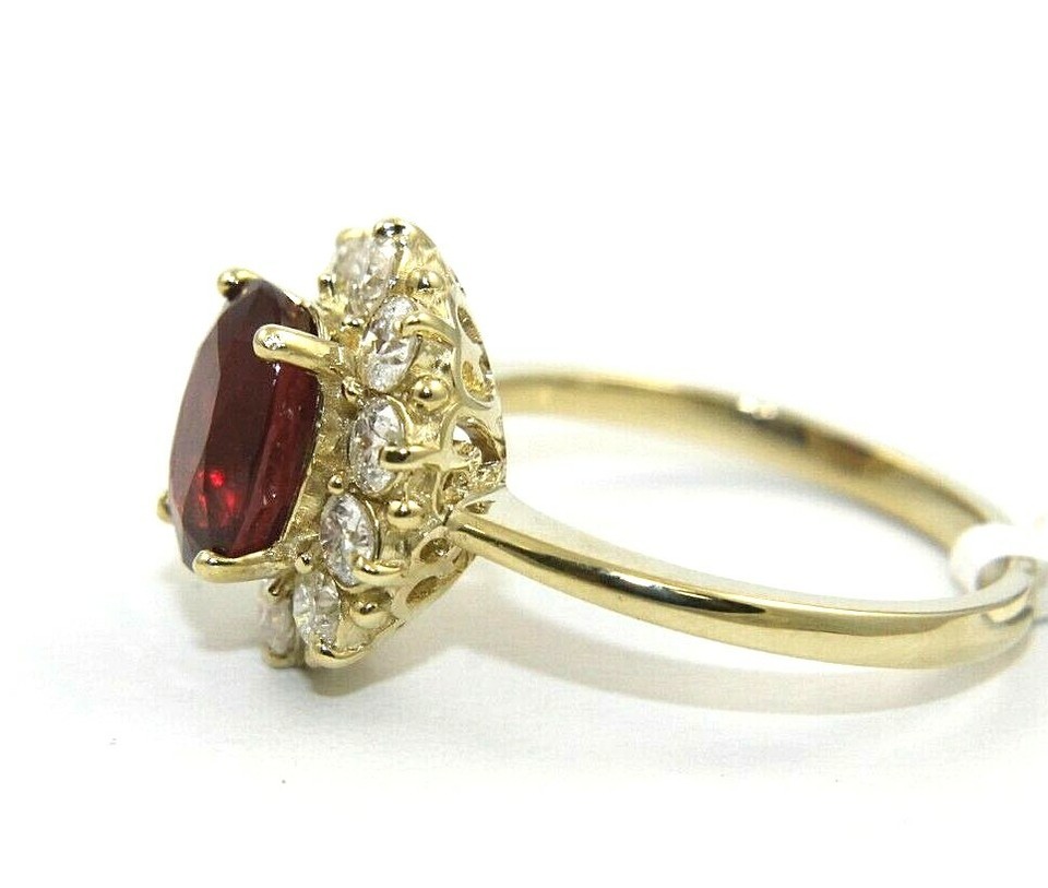 Natural Oval Red Ruby & Diamond Halo Solitaire Ring 14k Yellow Gold 4 ...