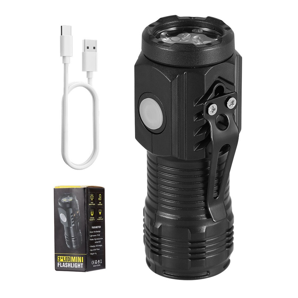 3X Super Bright LED Mini Tactical Flashlight USB Rechargeable Lamp 5 ...
