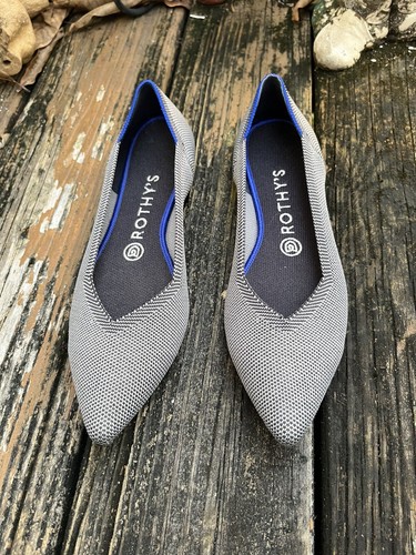Rothys Charcoal Gray Points Flats Sz 8 Pointed Toe Shoes Vegan Woven ...