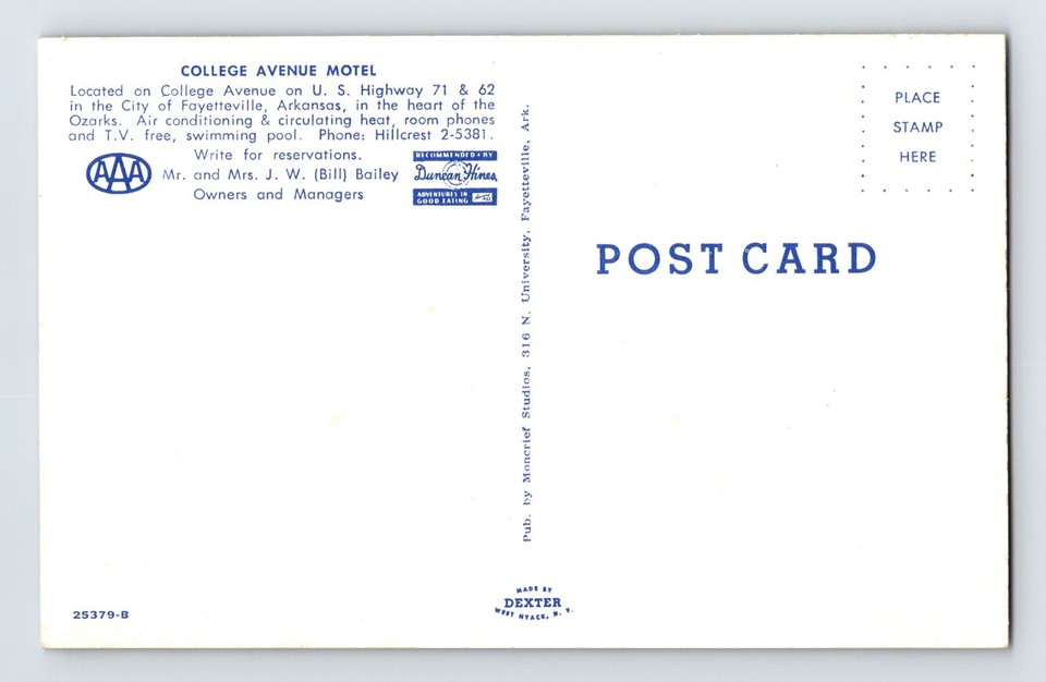 Postcard Arkansas Fayetteville AR College Avenue Motel 1960s Unposted ...