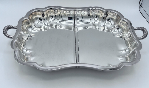 Vintage 2 Part Divided Serving Dish Silverplate Tray 14" Handles Fancy ...