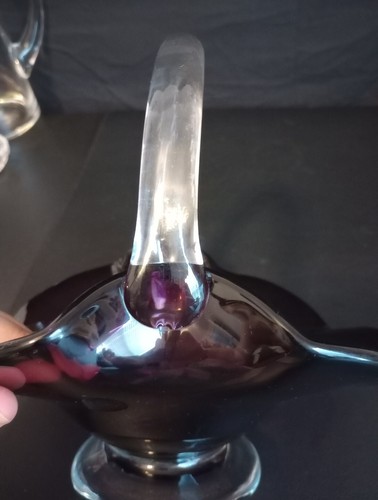 Ruffled Hand Blown Purple Basket With Clear Handle Signed Joe Hamon 8.5 ...