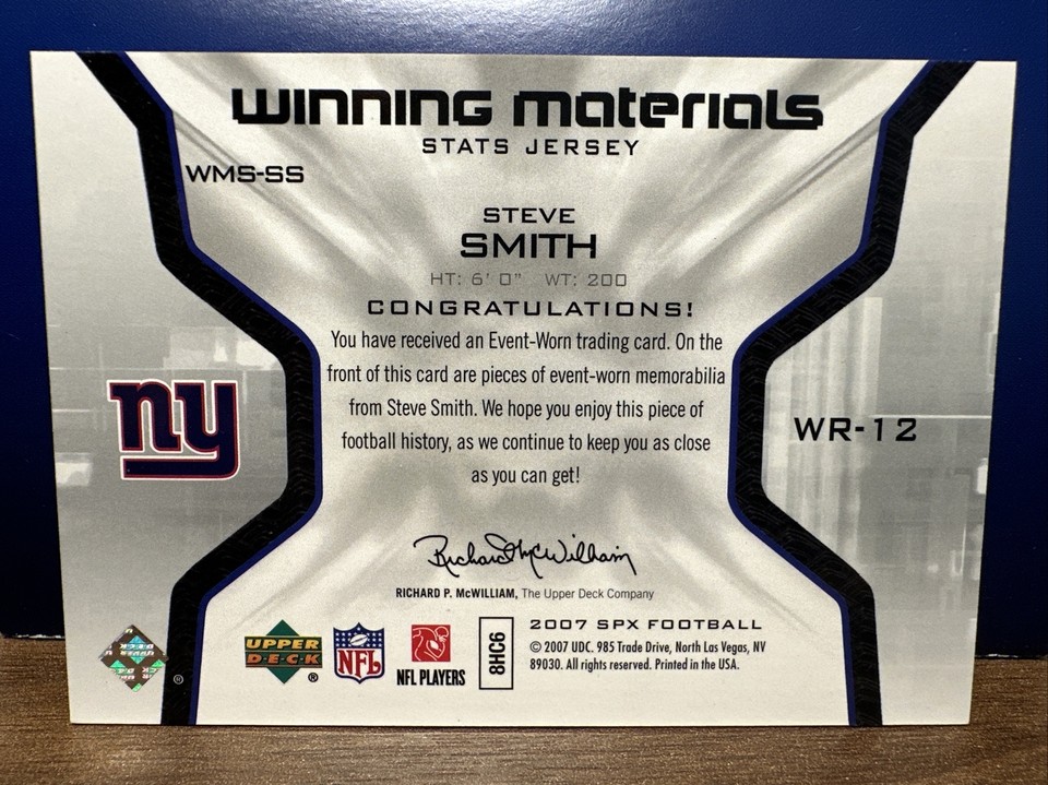 2007 Upper Deck SPX Steve Smith Winning Moments Game Warn Card #WMS-SS ...