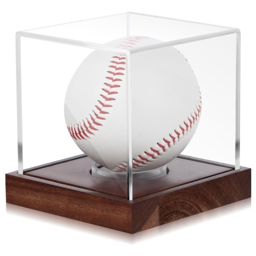 1 Piece Baseball Display Case with Wooden Base Clear Cube Baseball ...