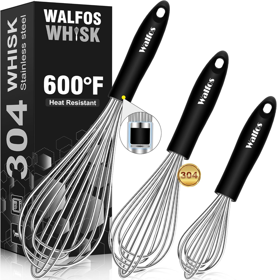 Stainless Steel Wire Whisk Set - 3 Packs Balloon Whisk, Thick Wire Wisk ...