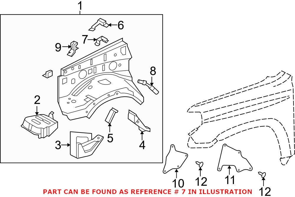 Genuine OEM Rear Left Fender Apron Reinforcement Bracket For Toyota ...