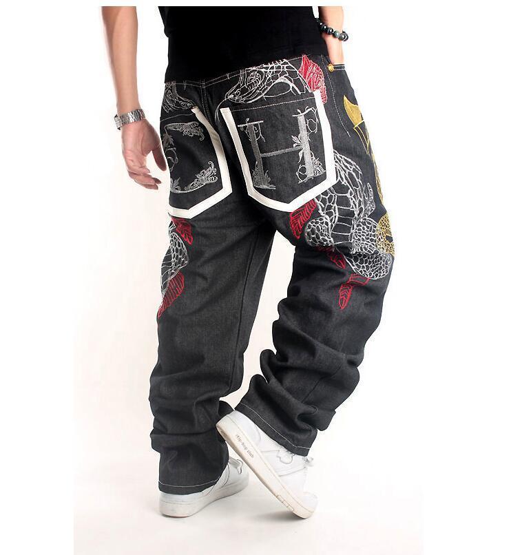 Men's Skate Baggy Loose embroidery Rap Hip Hop Jeans Denim Trousers ...