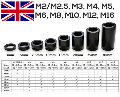 Black Nylon Plastic Spacers Standoff Washer All Sizes M2 to M16 ...