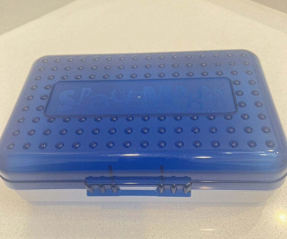 Vintage SpaceMaker Pencil Box Case 8.5" Blue Top Clear Bottom 1990’s ...