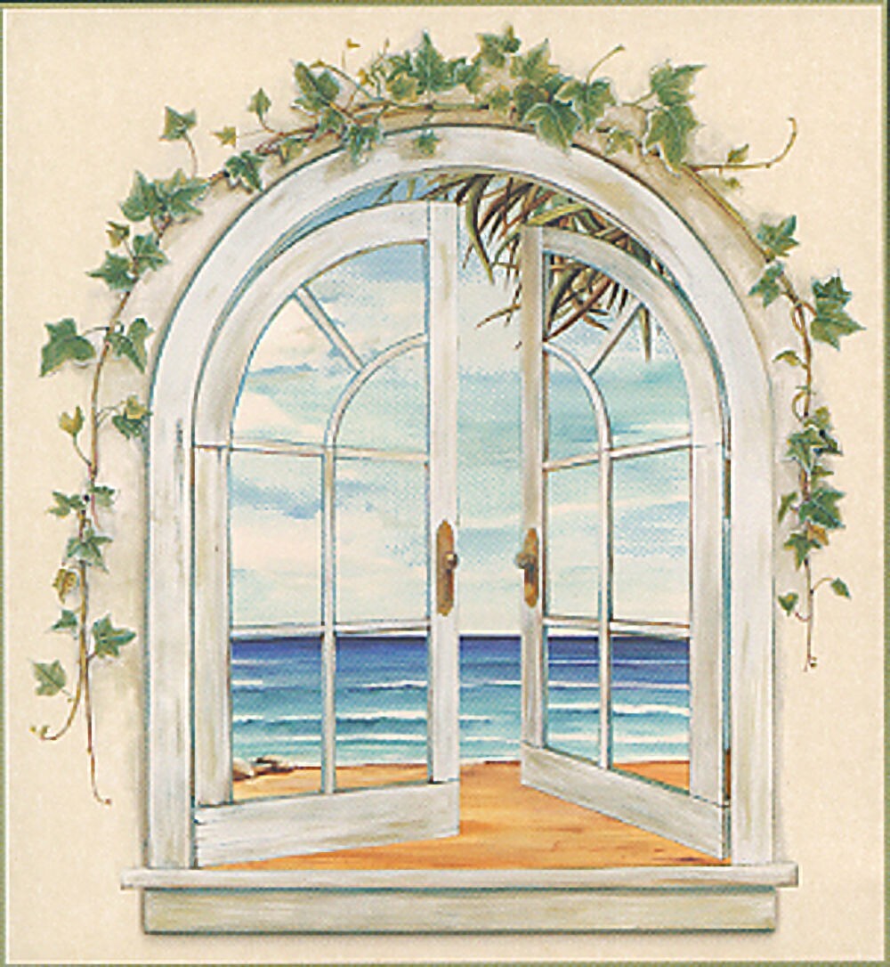 Seaside Window Accent Mural - 36" High x 38" Wide - 31446160 | eBay