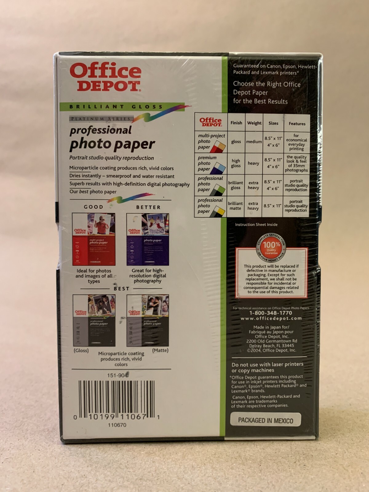 Office Depot Professional Photo Paper 100 Sheets 4 x 6 10.25 mil ...