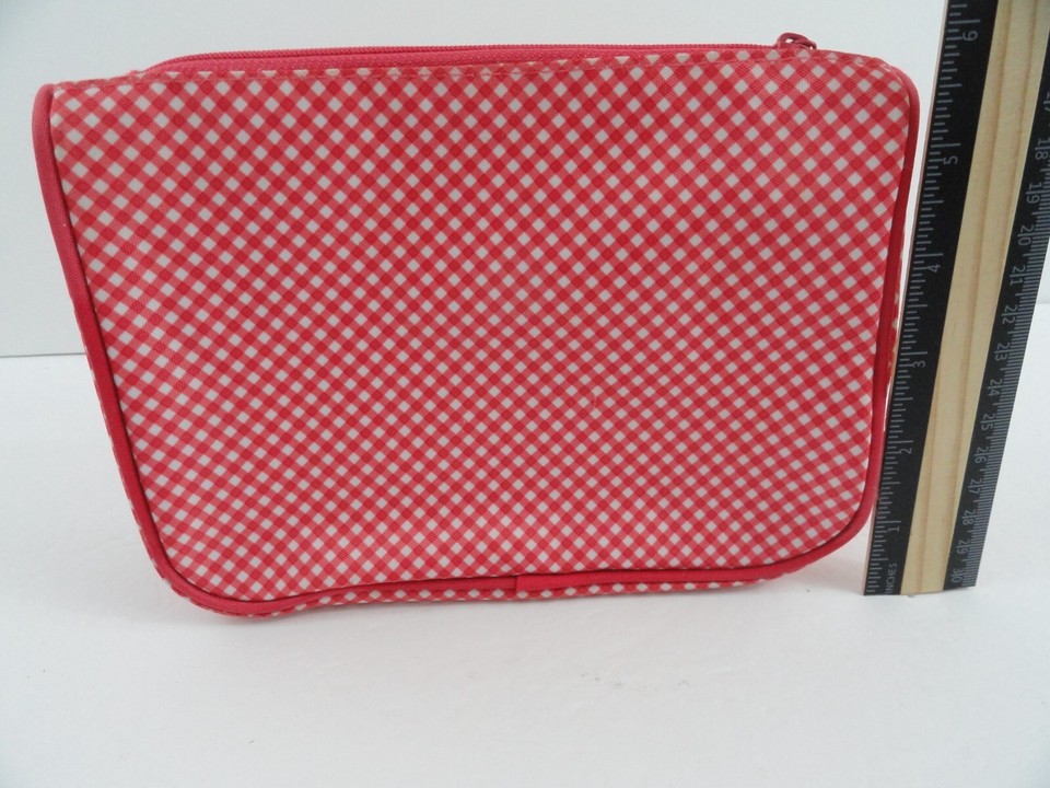 Thirty One Coral Mini Gingham Zippered Makeup Pouch 8x6x2 Pink White ...