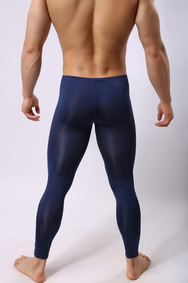 Men Sexy Ice Silk Leggings Sheer See-through Slim Tight Long Johns ...
