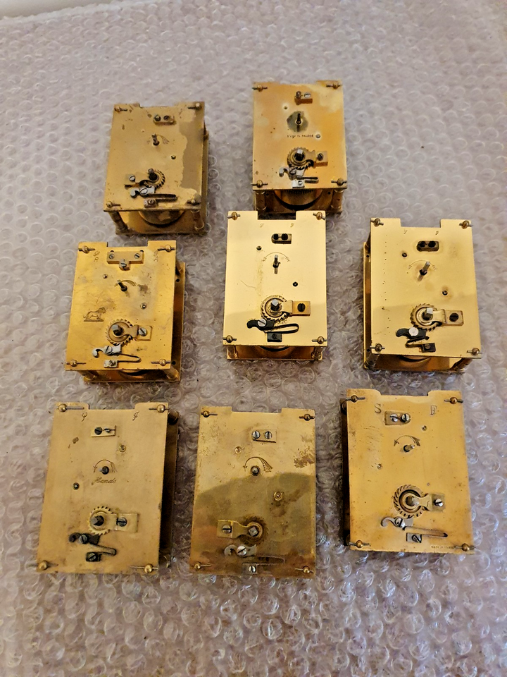 8 FRENCH CARRIAGE CLOCK MOVEMENTS FOR PARTS - SPRINGS/CLIPS/BARRELS ...
